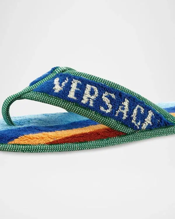 Versace Apos;s Logo Striped Jacquard Flip-flops