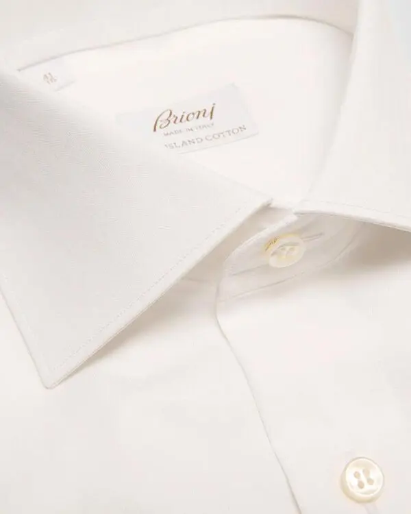 Brioni Apos;s Sea Island Cotton Herringbone Dress Shirt - White