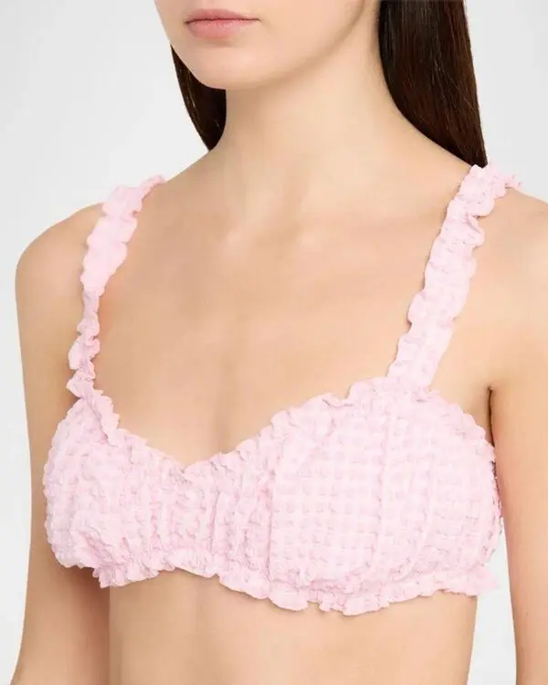 Simkhai Evander Ruched Gingham Seersucker Bikini Top - Daisy Multi