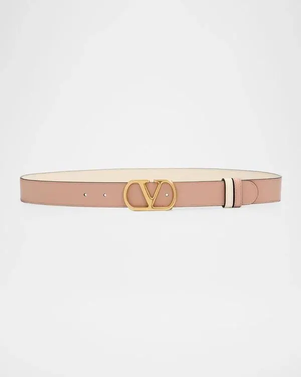 Valentino Garavani Vlogo Signature Reversible Shiny Calfskin Belt 30mm - Light Ivor