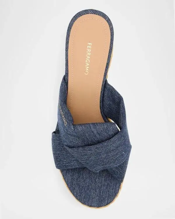 FERRAGAMO 85mm Douglas Platform Denim Mule Sandals