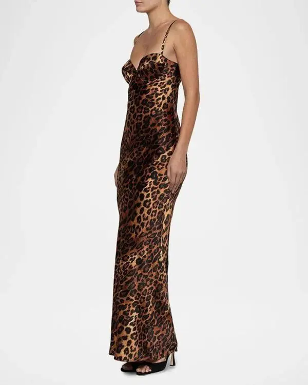 L & APOS;AGENCE Sayla Leopard Silk Charmeuse Gown