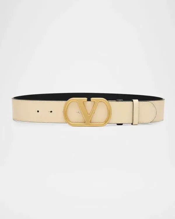 Valentino Garavani Vlogo Signature Reversible Shiny Calfskin Belt 40mm - Nero Rose
