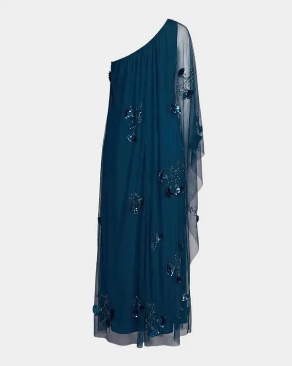Mac Duggal Embellished Trapeze One-shoulder Gown