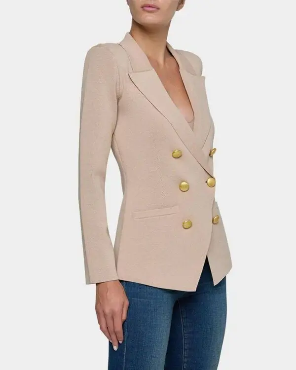 L & APOS;AGENCE Amelia Knit Double-breasted Blazer - Light Cappuccino
