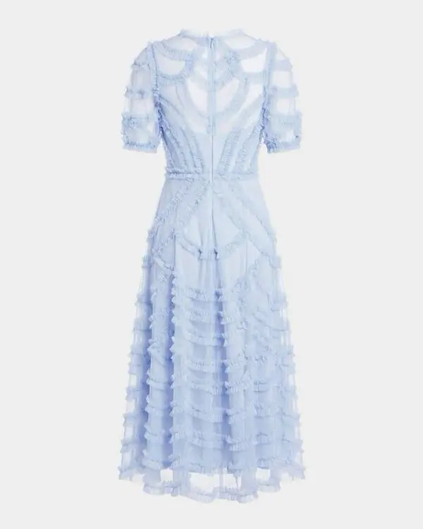 Mac Duggal Ruffle-trim Mesh Midi Dress