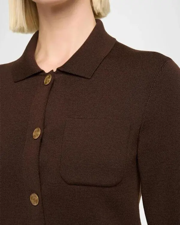 Saint Laurent Wool Polo Cardigan - Camel