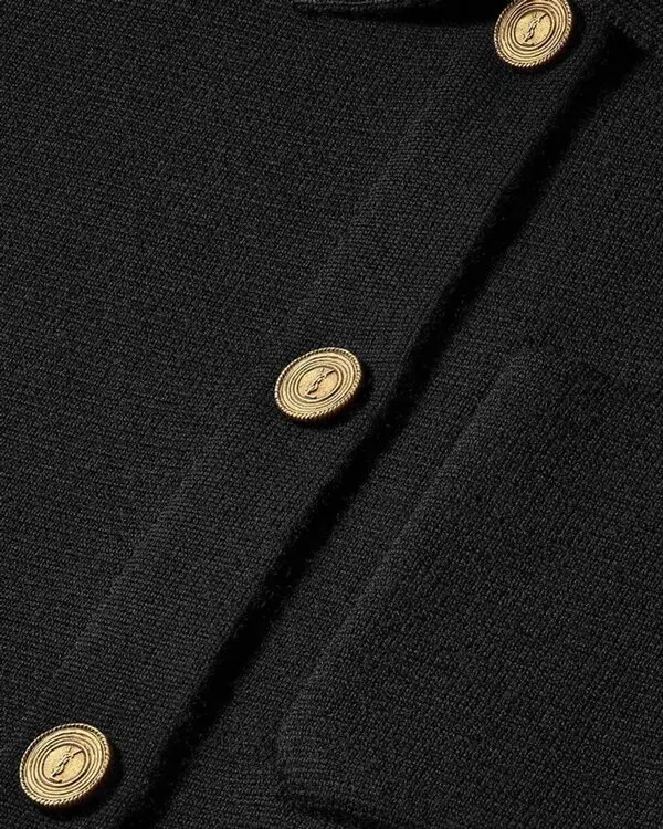 Saint Laurent Wool Polo Cardigan - Nero