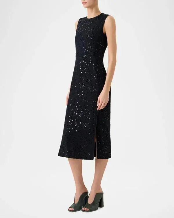 Akris Sequined Tweed Midi Sheath Dress