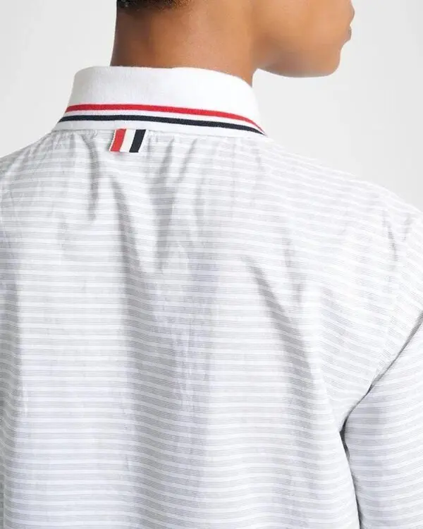 Thom Browne Striped Poplin Short-sleeve Mini Polo Shirtdress - Med Grey