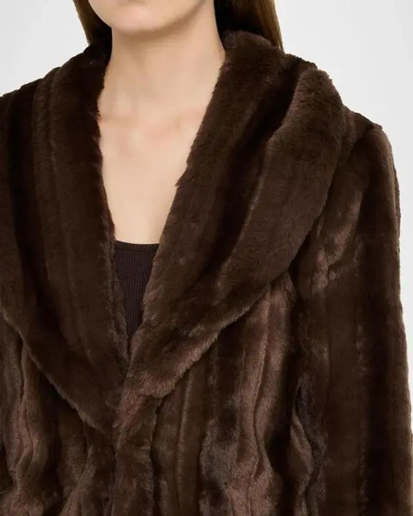 L & APOS;AGENCE Davy Faux Fur Cropped Jacket - Dark Java
