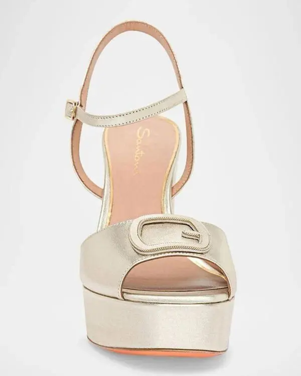 Santoni 60mm Metallic Leather Platform Sandals