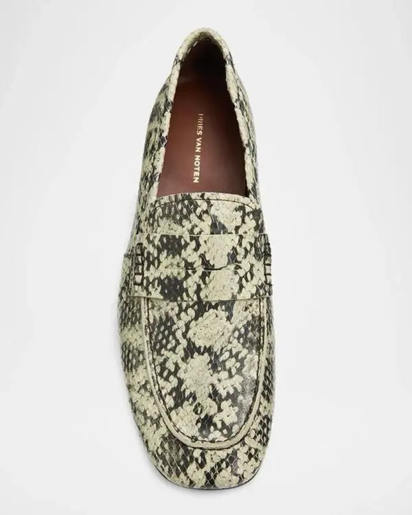 Dries Van Noten Python-embossed Leather Penny Loafers