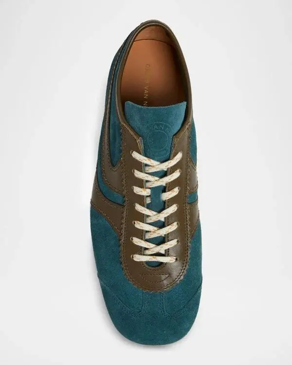 Dries Van Noten Mixed Leather Retro Runner Sneakers - Turquoise