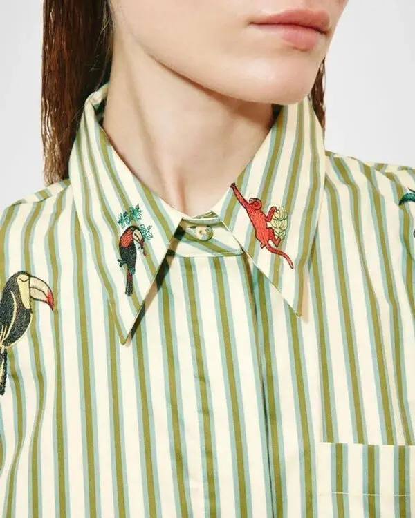 ALEMAIS Bisou Embroidered Striped Shirtdress