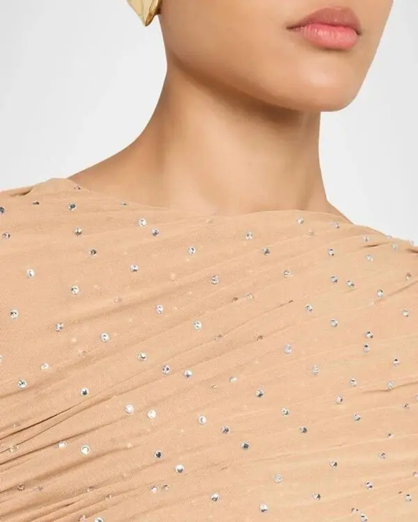 Retrofete Tianna Embellished Mesh Cape Dress