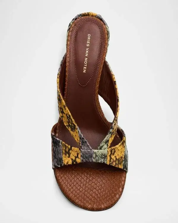 Dries Van Noten 95mm Snakeskin-embossed Leather Mules - Tan