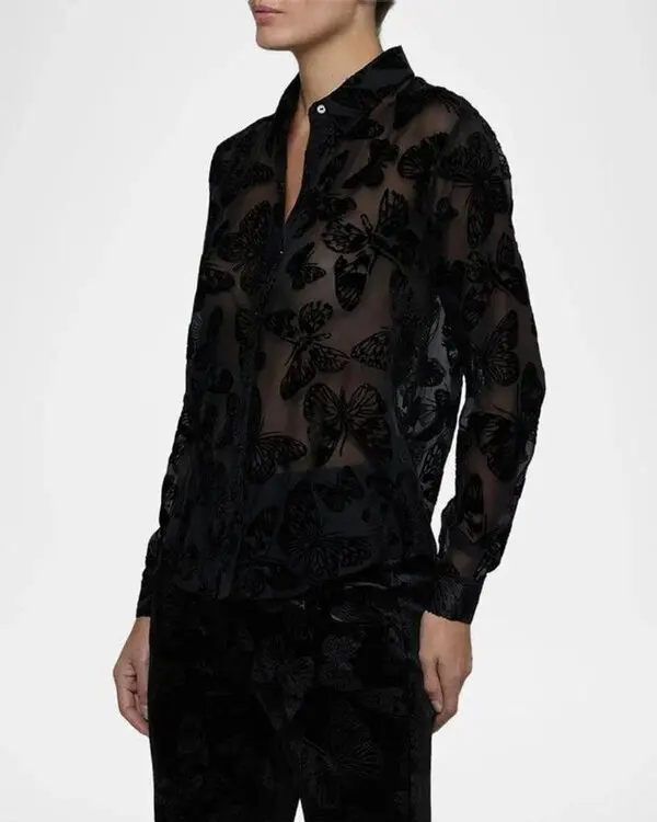L & APOS;AGENCE Laurent Burnout Velvet Blouse