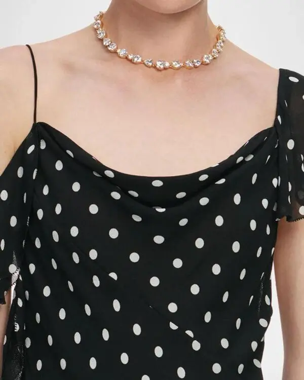 SELF-PORTRAIT Polka Dot Georgette Maxi Dress - Black