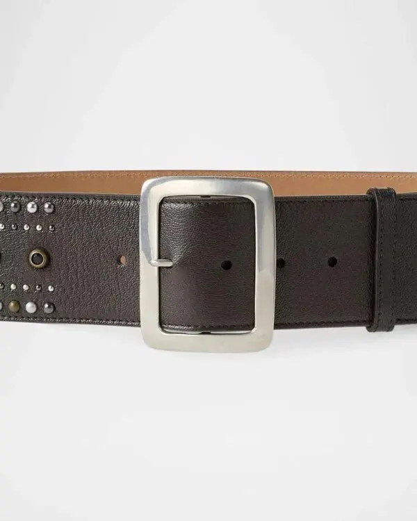 Ralph Lauren Studded Washed Leather Wide Belt - Brown