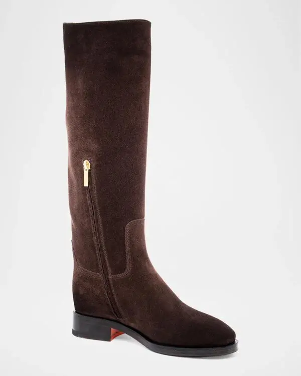 Santoni Suede Buckle Equestrian Boots - Dark Brown