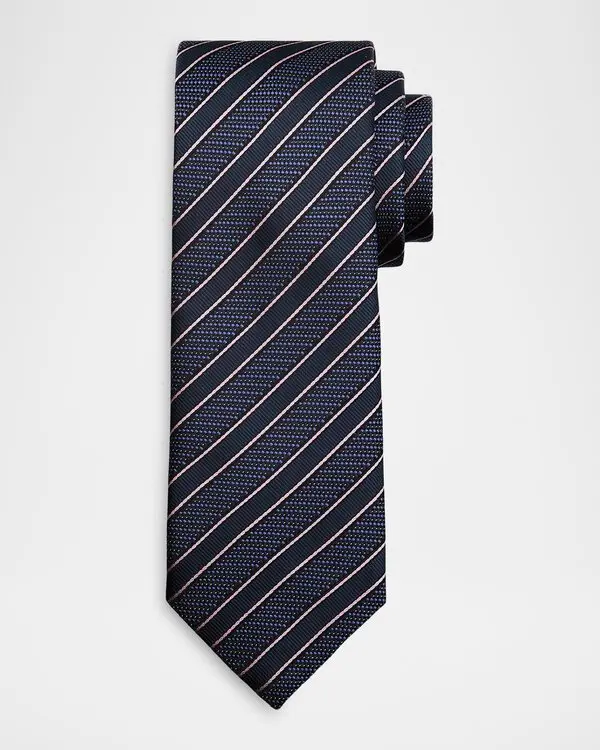 Brioni Apos;s Diagonal Stripe Jacquard Silk Tie - Midnight Blue