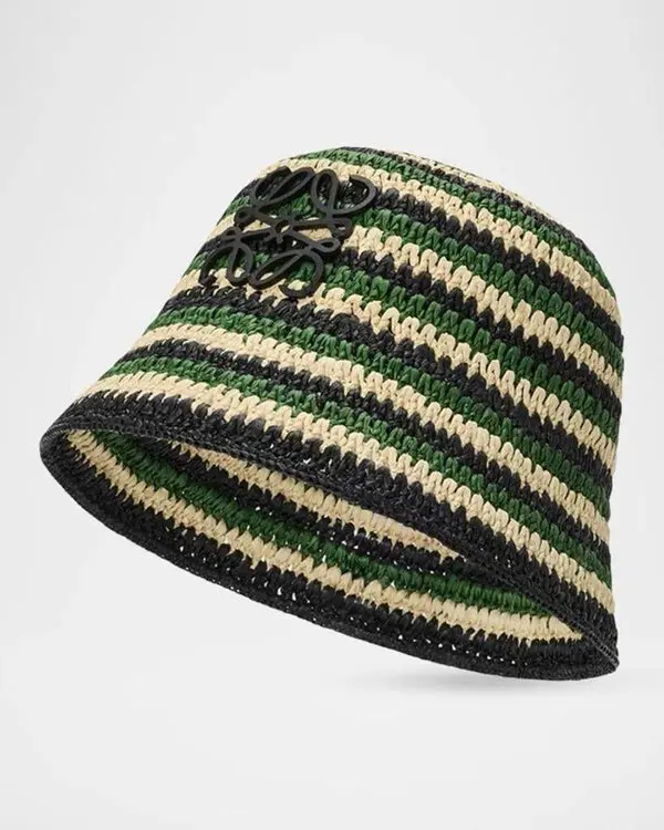 Loewe Anagram Striped Raffia Bucket Hat