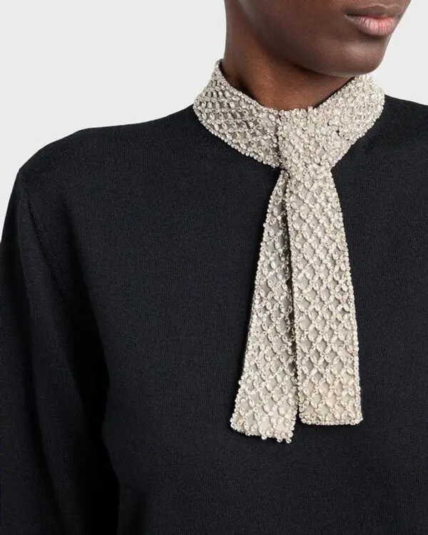 Valentino Garavani Crystal Neck-scarf Wool Sweater - Black