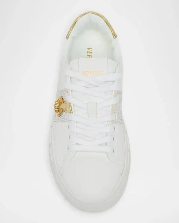 Versace Greca Embellished Leather Low-top Sneakers