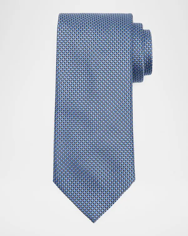 Brioni Apos;s Micro-geometric Square Jacquard Silk Tie - Blue