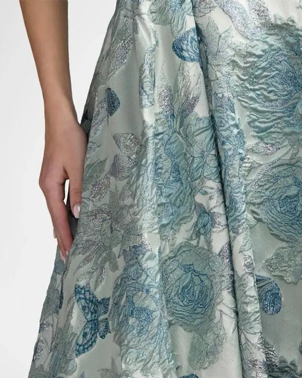 Mac Duggal Floral Brocade Strapless Gown