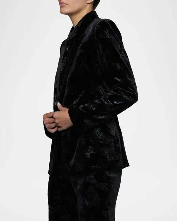 L & APOS;AGENCE Chamberlain Butterfly Jacquard Velvet Blazer