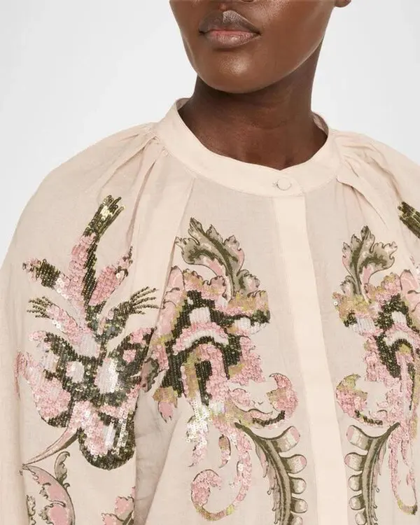 Kobi Halperin Heidi Sequin Floral-print Blouse - Ecru