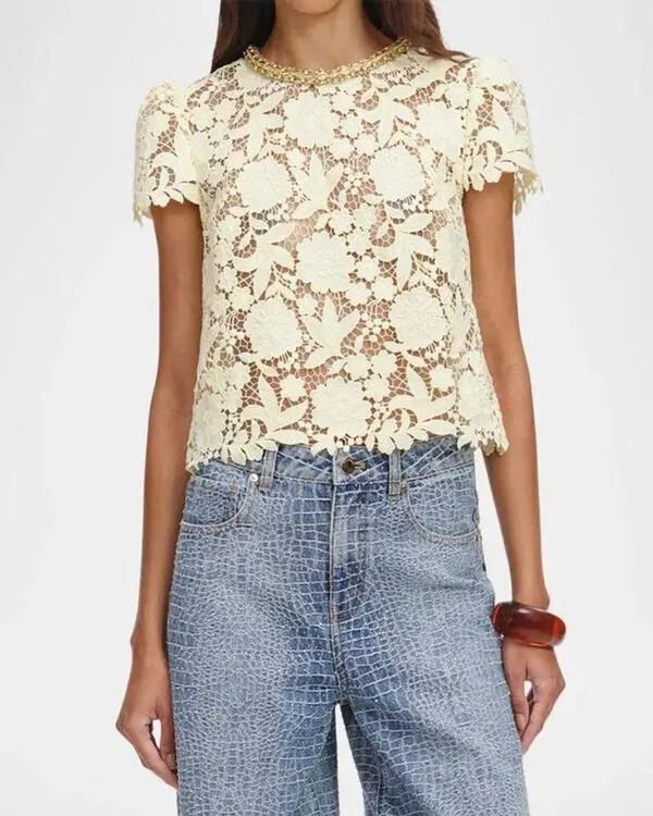 SELF-PORTRAIT Bow-print Straight-leg High-rise Jeans