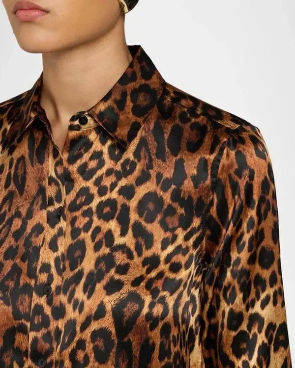L & APOS;AGENCE Dani 3/4-sleeve Leopard Blouse