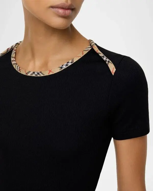 Burberry Stephanie Check-trim Cotton Rib T-shirt