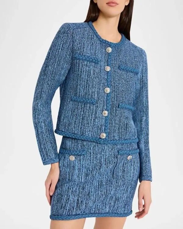 MILLY Shayne Boxy Braid-trim Jacket