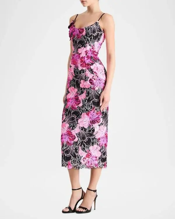HELSI Emilia Sequin Floral Bodycon Midi Dress