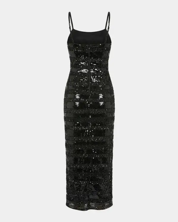Mac Duggal Sequin Striped Column Midi Dress