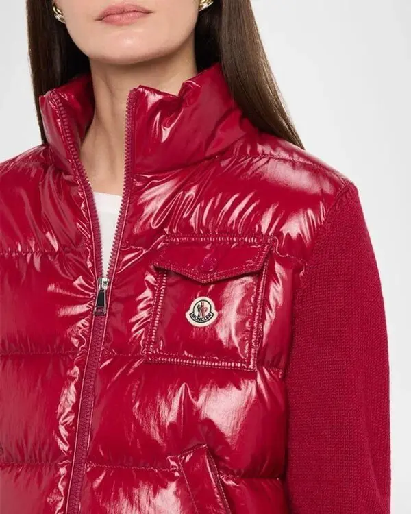 Moncler Padded Zip-up Wool Cardigan - Plum