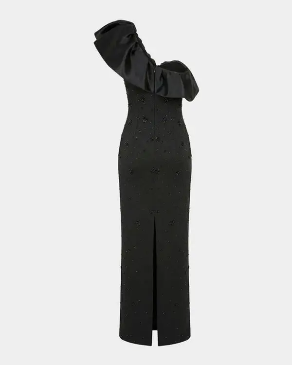Mac Duggal Beaded Crepe One-shoulder Column Gown