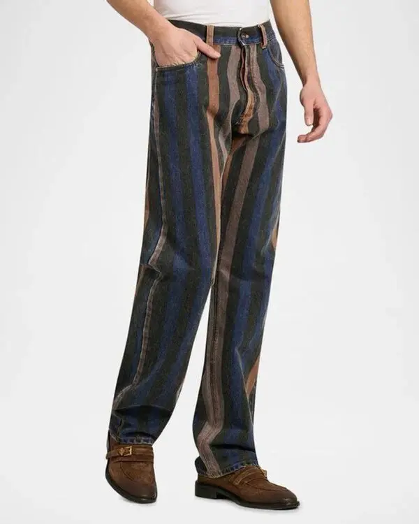 Versace Apos;s Striped Cotton Straight-leg Jeans