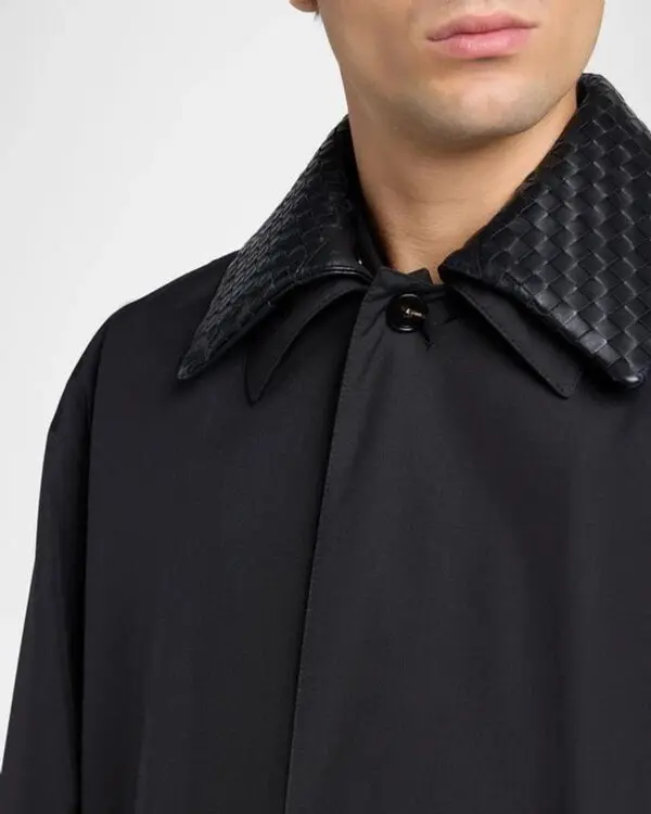 Bottega Veneta Apos;s Leather Intrecciato-collar Overcoat