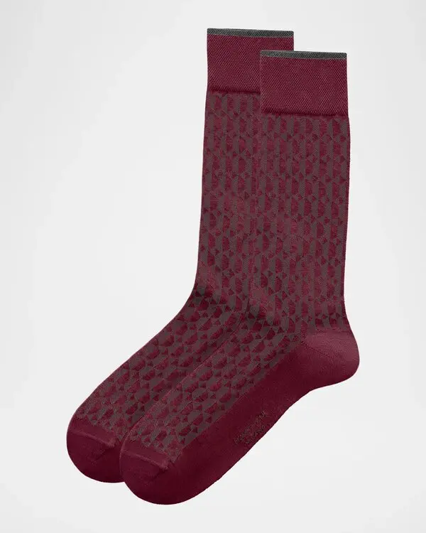 Marcoliani Apos;s Diamond-pattern Cotton-blend Mid-calf Socks - Berry