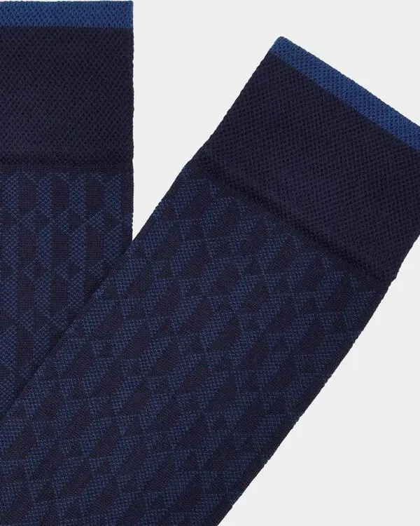 Marcoliani Apos;s Diamond-pattern Cotton-blend Mid-calf Socks - Navy
