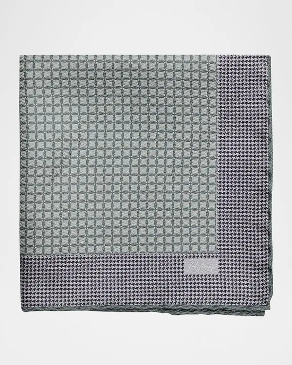 Brioni Apos;s Micro-jacquard Hand-rolled Silk Pocket Square - Blue Marbl