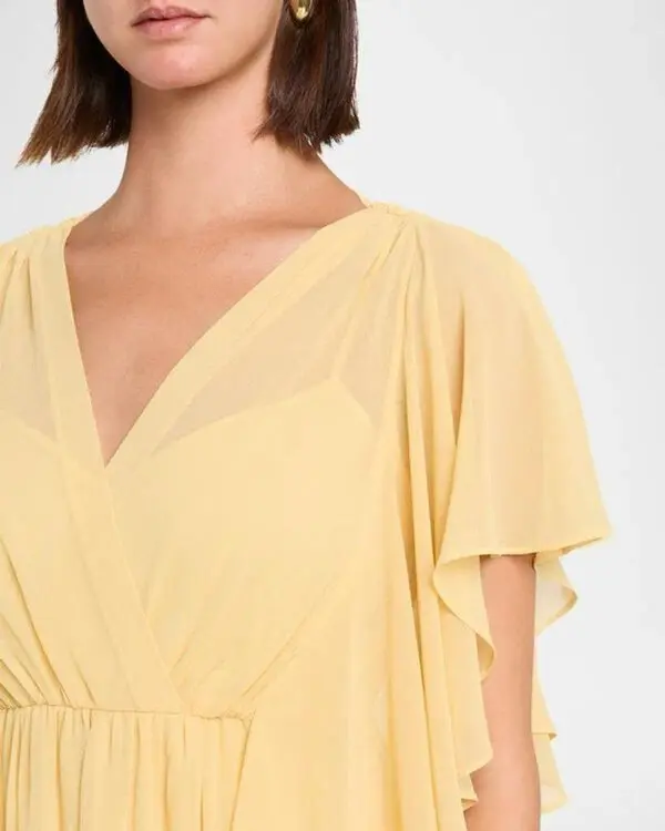UNGARO Saffron Draped Ruffle Maxi Dress