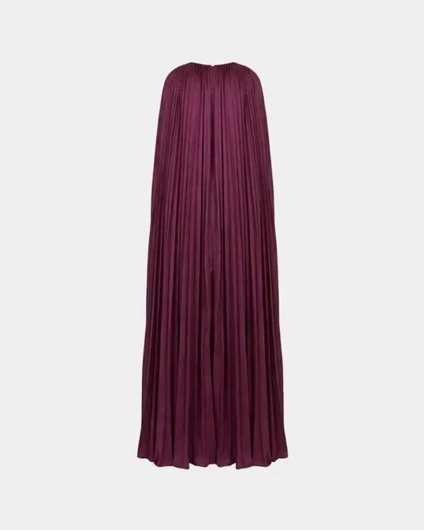 Mac Duggal Metallic Pleated Charmeuse Cape Gown