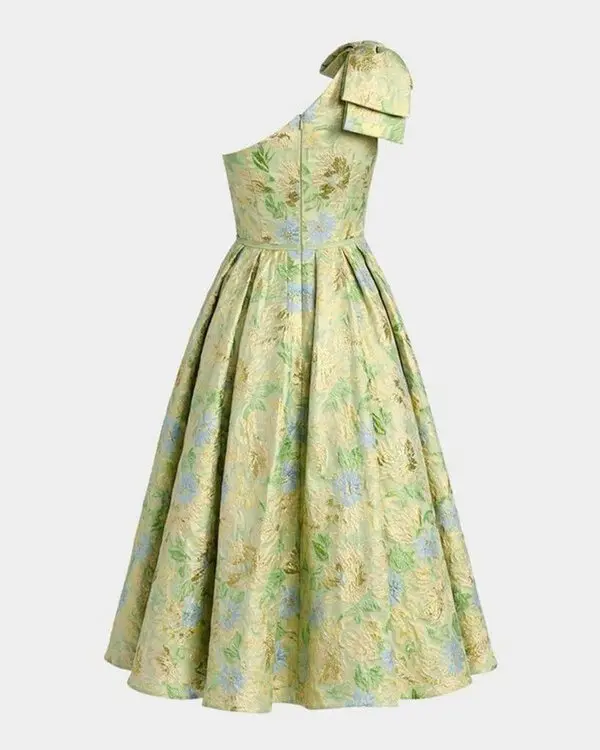 Mac Duggal One-shoulder Brocade Midi Dress
