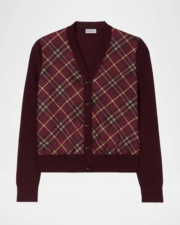 Burberry Check-front Wool Silk Cardigan